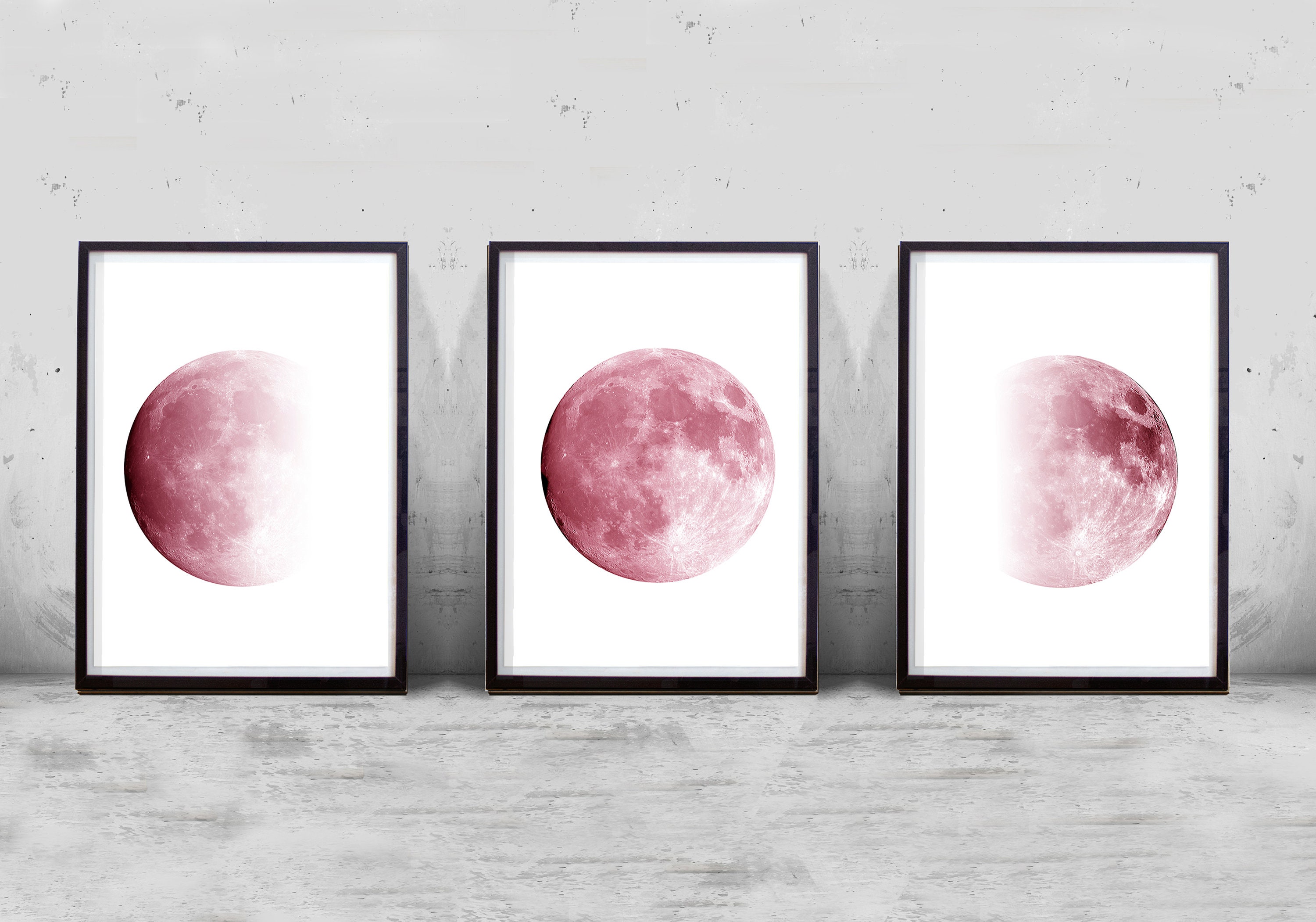 Pink Moon Phases Prints Set of 3 Pink Wall Art Lunar Phases | Etsy