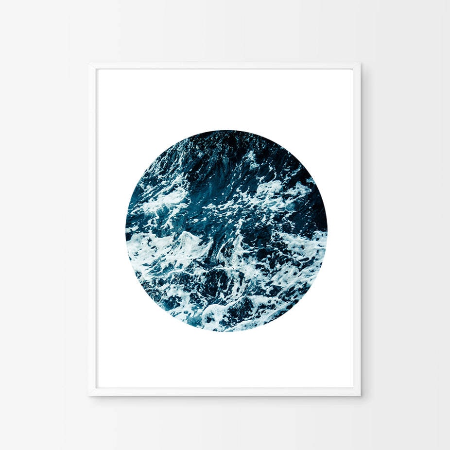 Ocean Circle Print Waves Sea Foam Beach Printable Poster Blue - Etsy