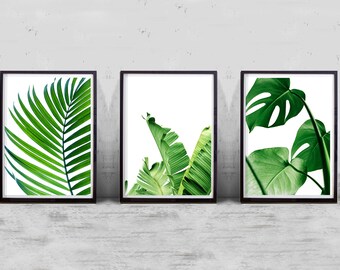 Set of 4 Tropical Leaves Leaf Prints Set Green Wall Art | Etsy