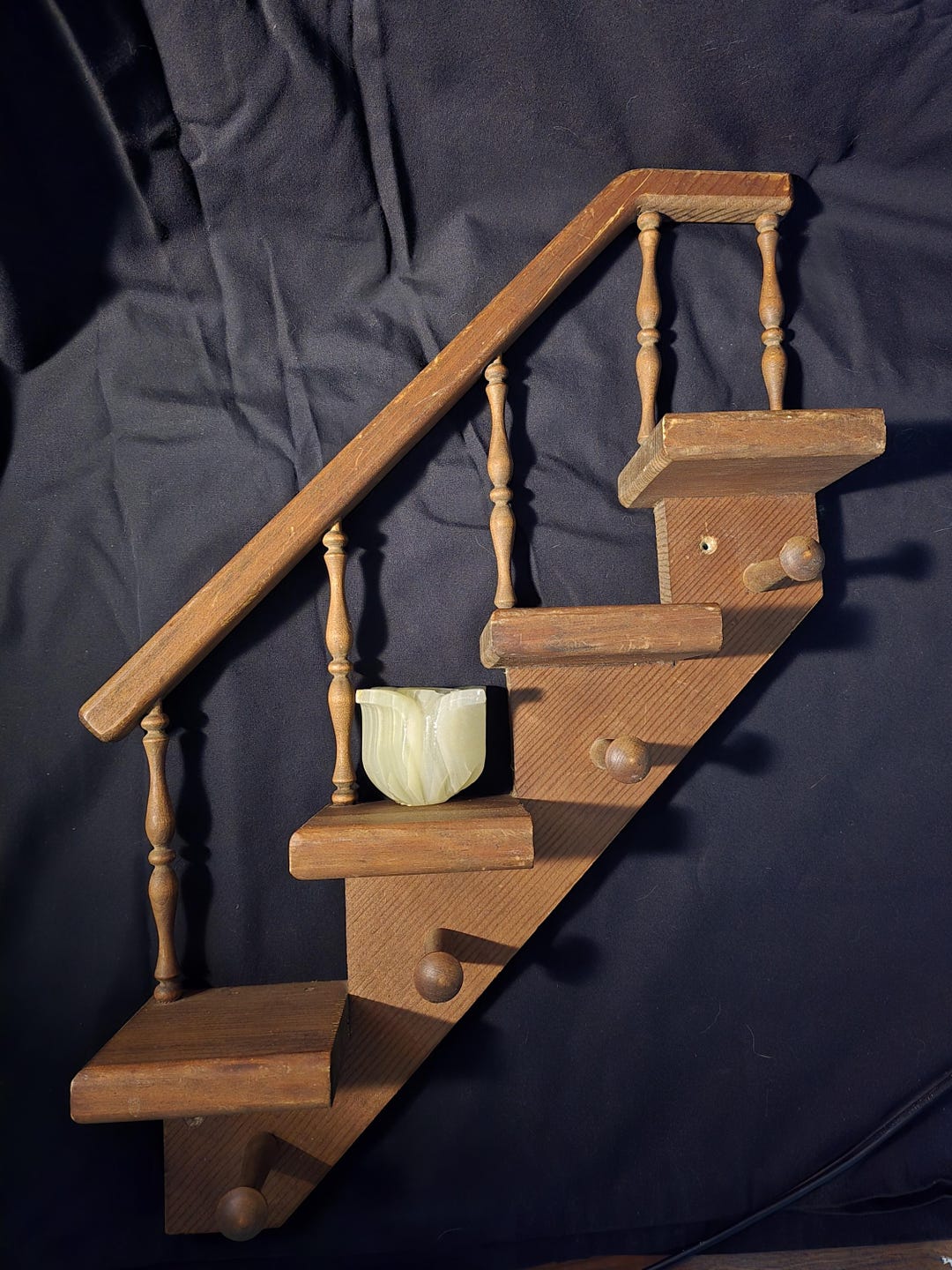 Charming Stair Step Shelf With Spindle Rail and Pegs for Your Cozy ...