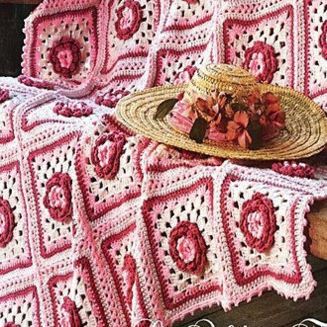 Crochet Summer Rose Afghan PATTERN Granny Square Pink Rose - Etsy Ireland