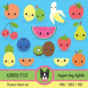 Kawaii Fruit Food Clipart Pack Commercial Use Vector - Etsy