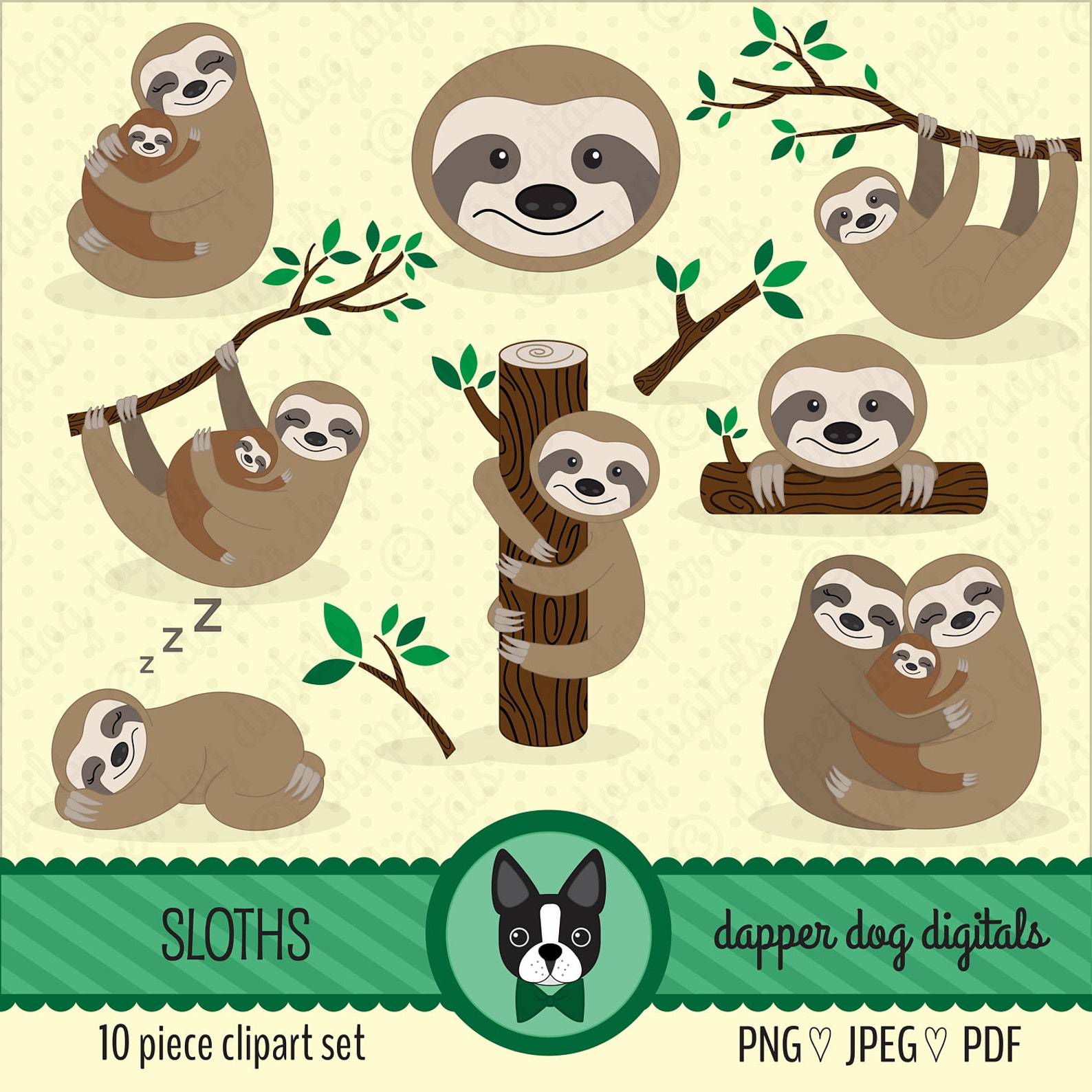 Sloths Clipart Set Commercial Use, Vector Images, Digital Clip Art ...
