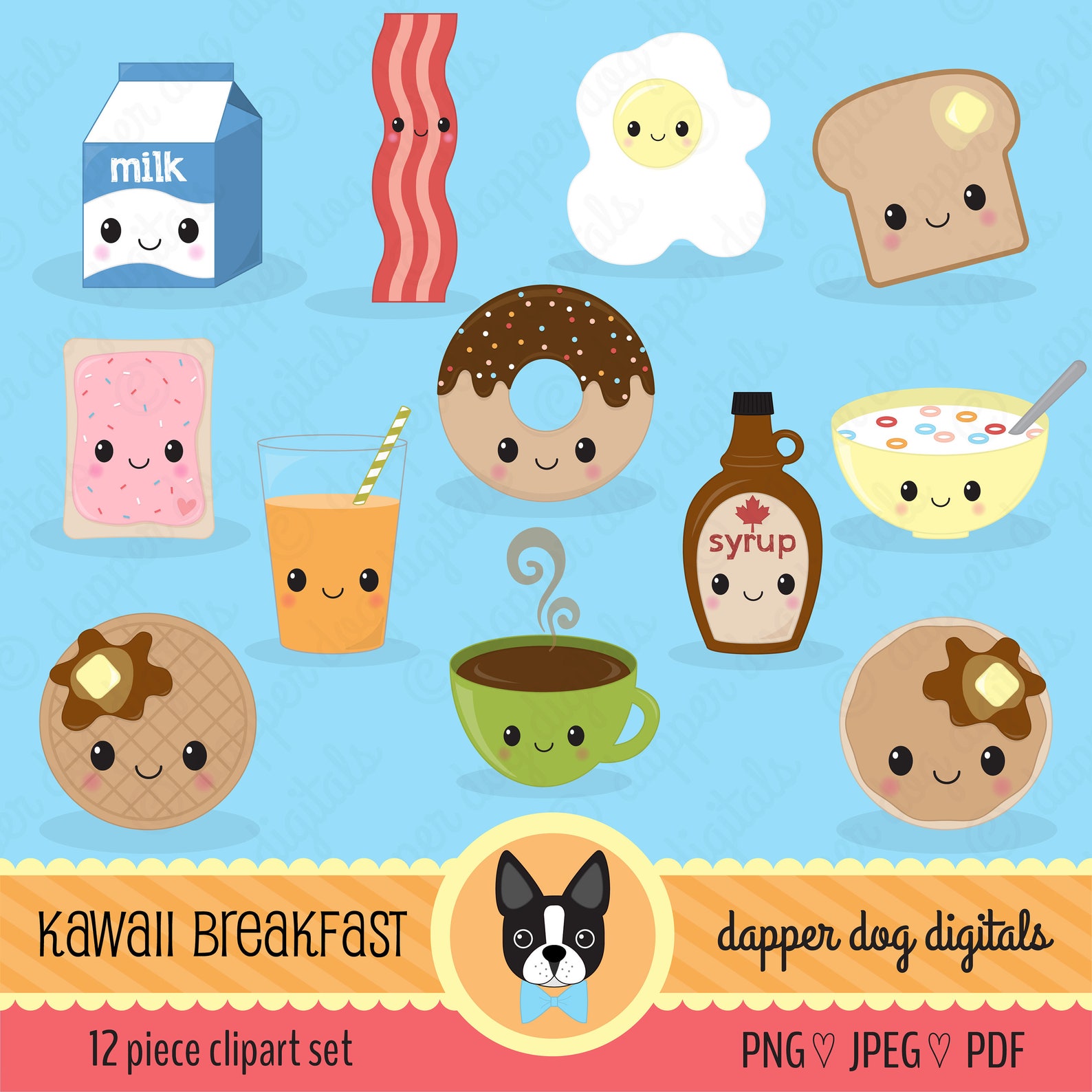 Kawaii Breakfast Food Clipart Pack Commercial Use, Vector Images ...