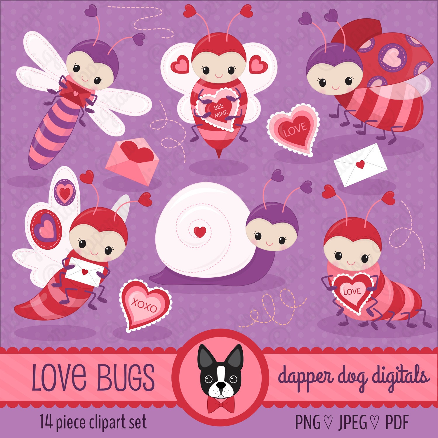Love Bug Clipart Set Valentine's Day Commercial Use, Vector Images ...