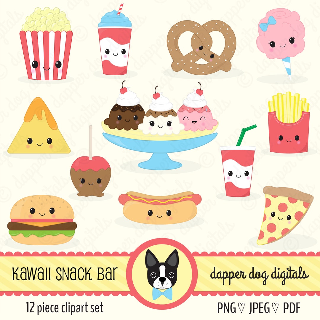 Kawaii Snack Food Clipart Pack Commercial Use, Vector Images, Digital ...