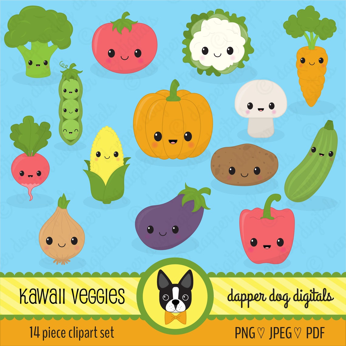 Kawaii Vegetables Food Clipart Pack Commercial Use Vector - Etsy