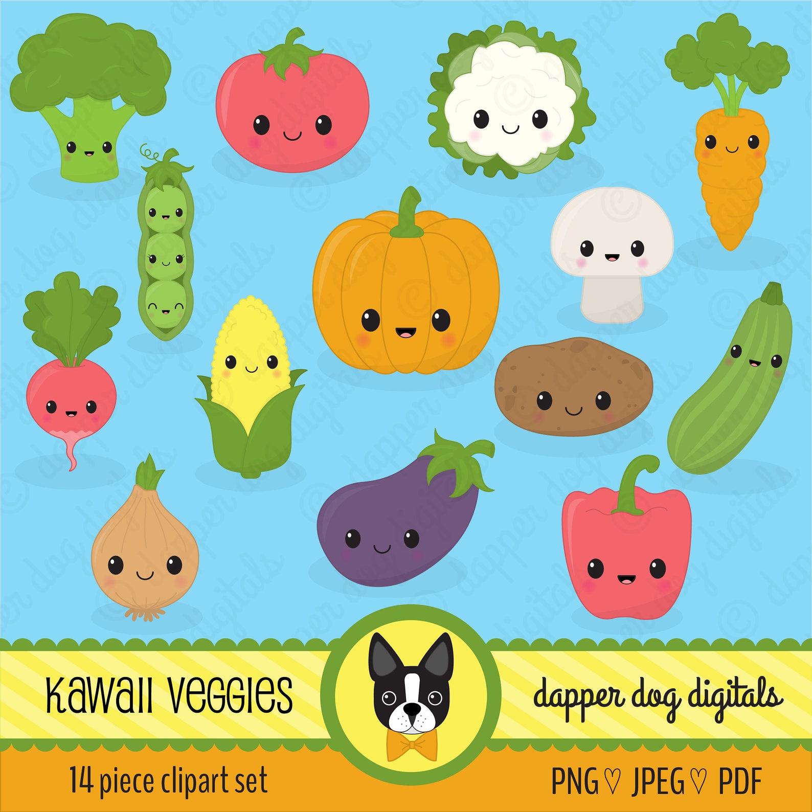 Kawaii Vegetables Food Clipart Pack Commercial Use Vector - Etsy