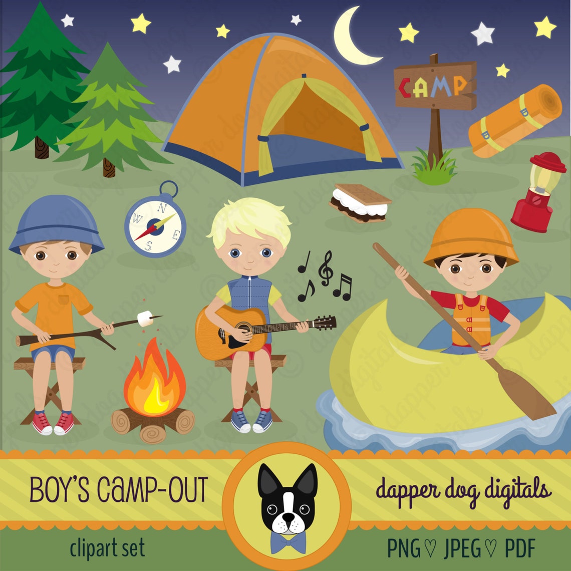 Boys Camping Clipart Pack Commercial Use Vector Images - Etsy Canada