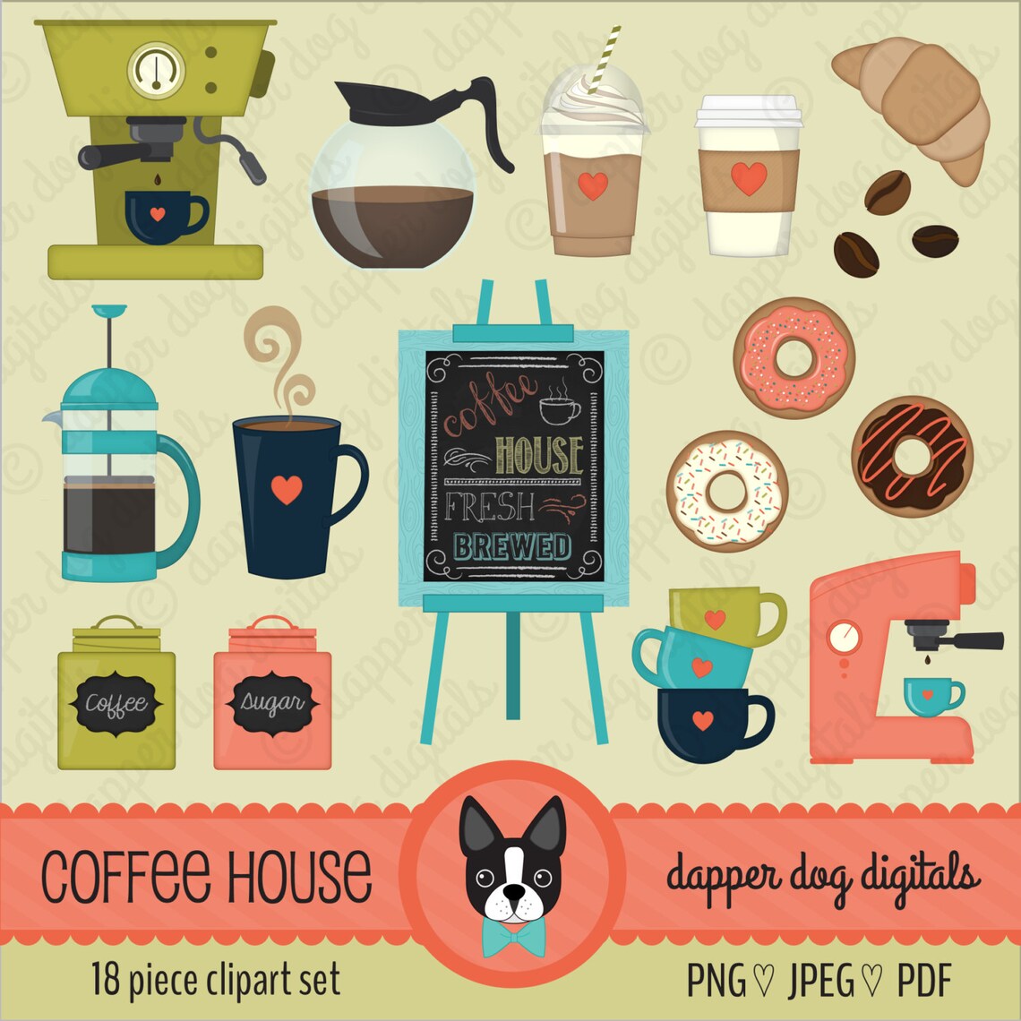 Coffee Clipart Pack Commercial Use, Vector Images, Digital Clip Art ...