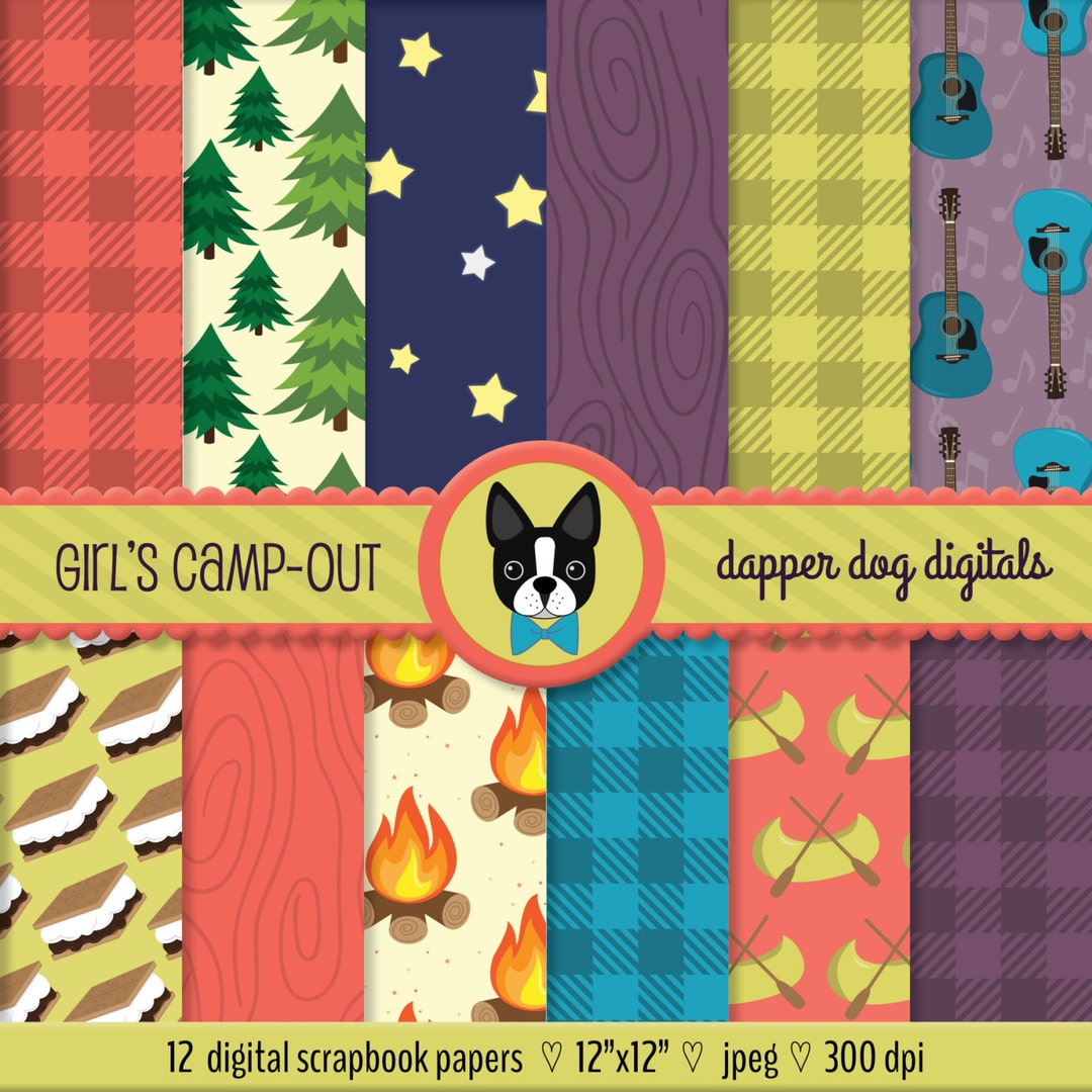 Girls Camping Digital Paper Pack Commercial Use, Scrapbook Papers - Etsy