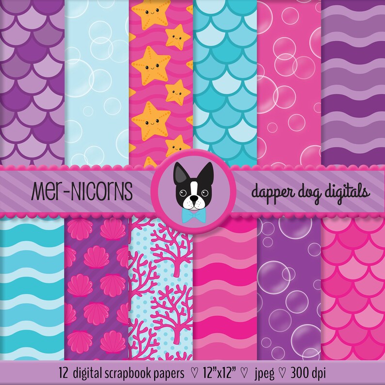 Mermaids Unicorns Digital Paper Pack Commercial Use - Etsy