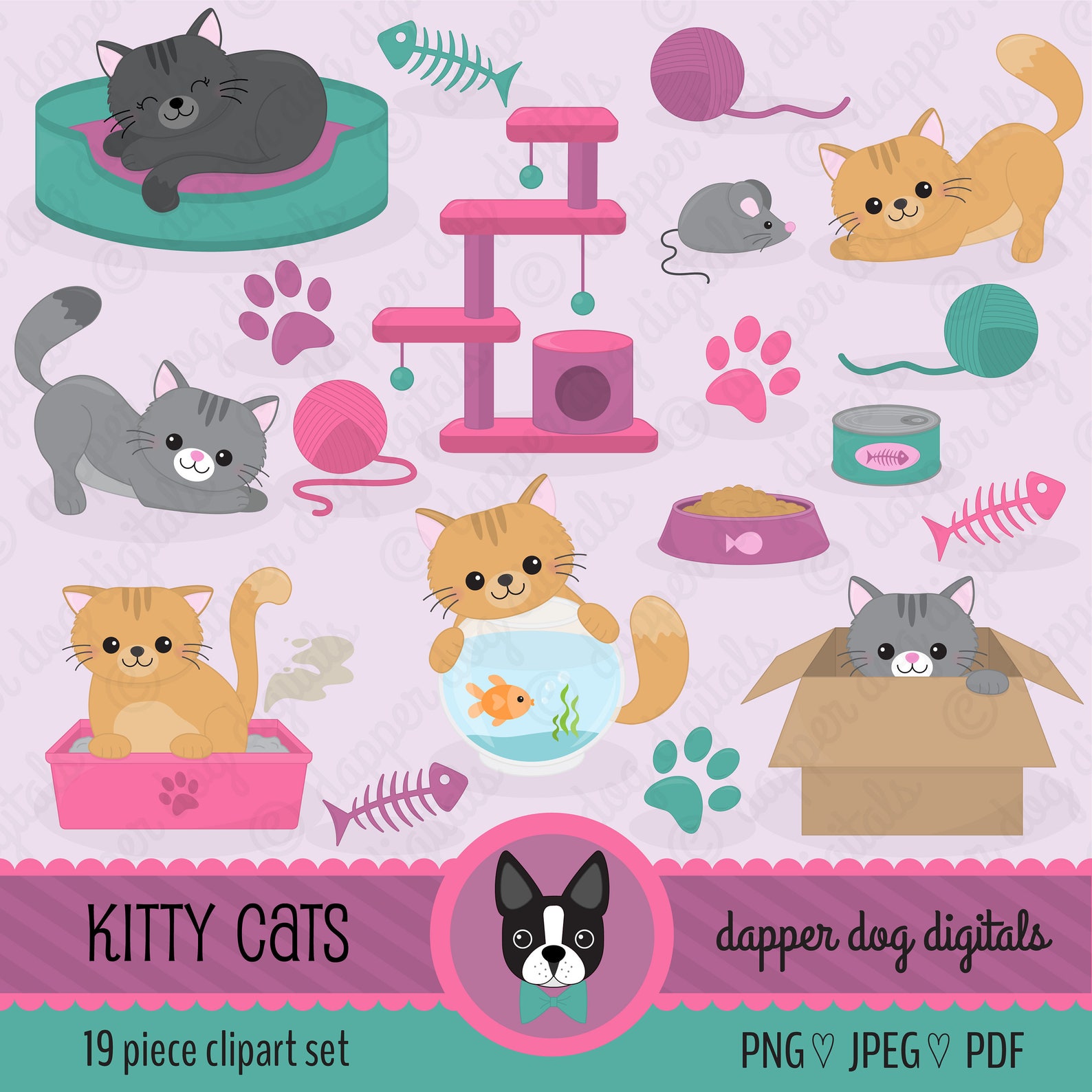 Kitty Cats Clipart Set Commercial Use Vector Images - Etsy