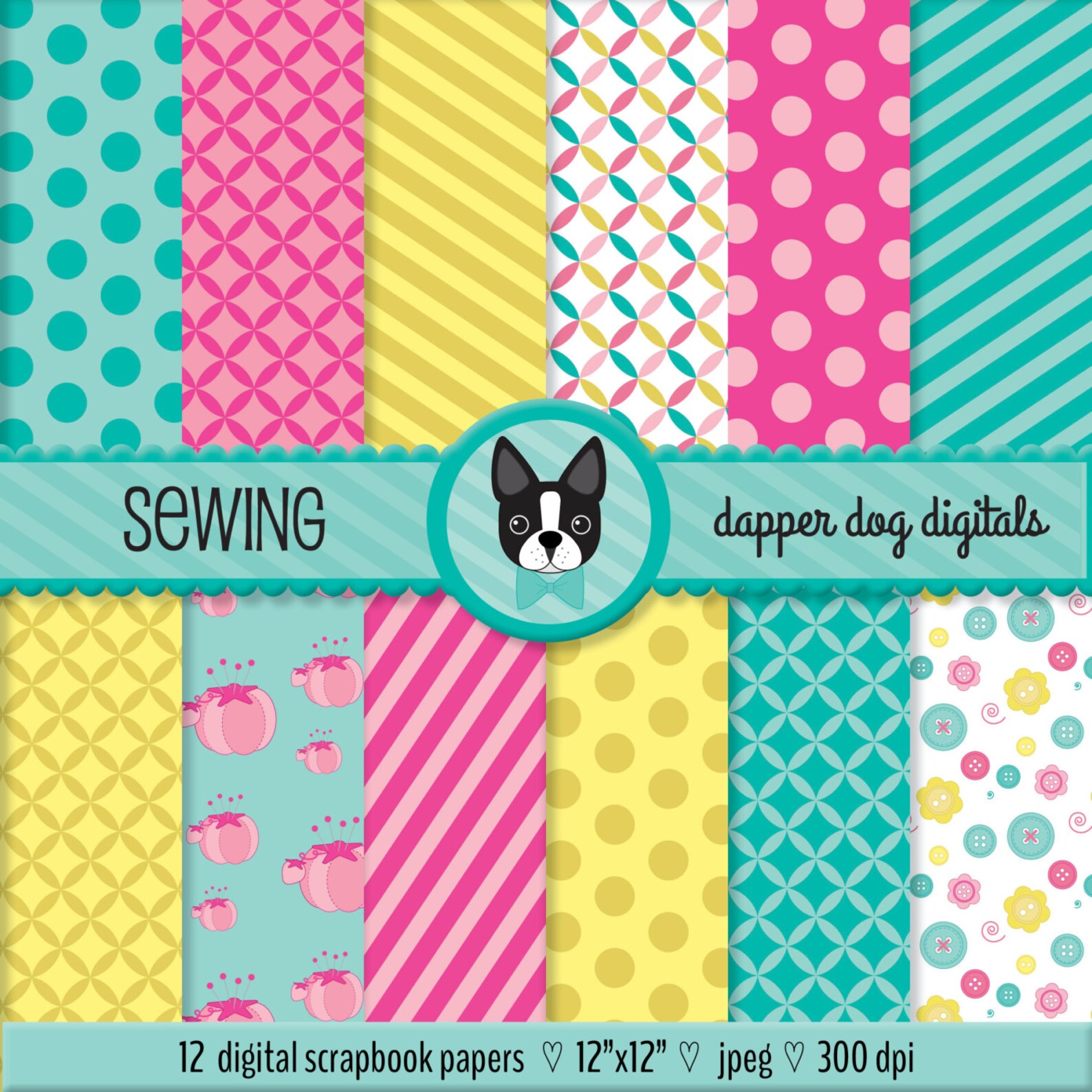 Sewing Digital Paper Pack Commercial Use Scrapbook Papers - Etsy