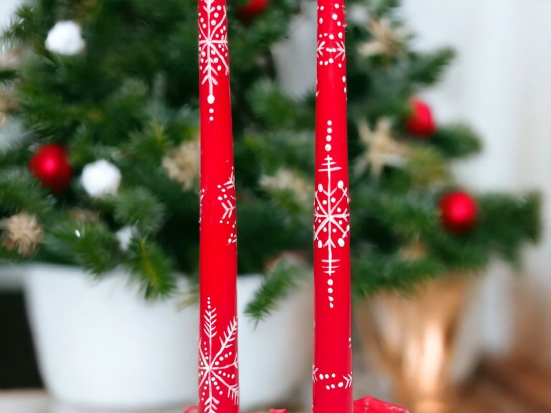 Christmas Snowflake Taper Candles- Hand-painted Pair - Etsy
