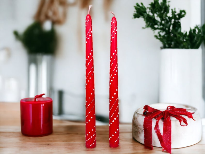 Candy Cane Taper Candles Hand-painted - Etsy