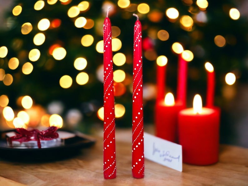 Candy Cane Taper Candles Hand-painted - Etsy