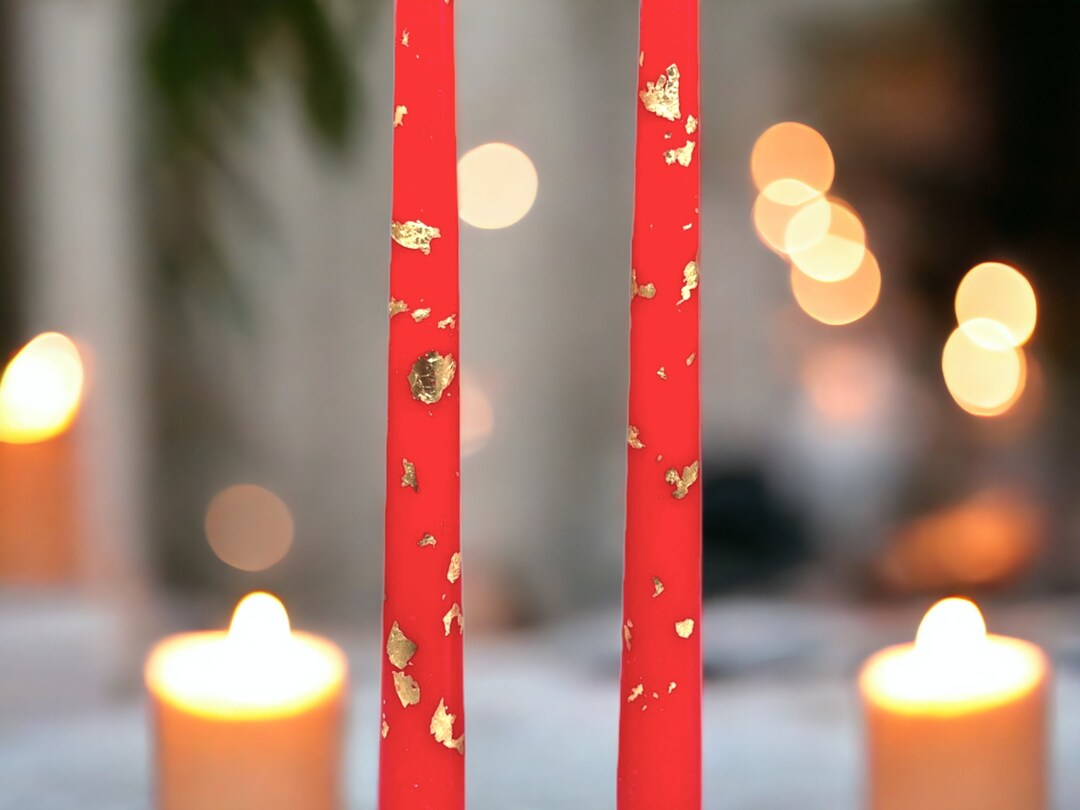 Gold Flake Taper Candles Hand-painted Pair - Etsy