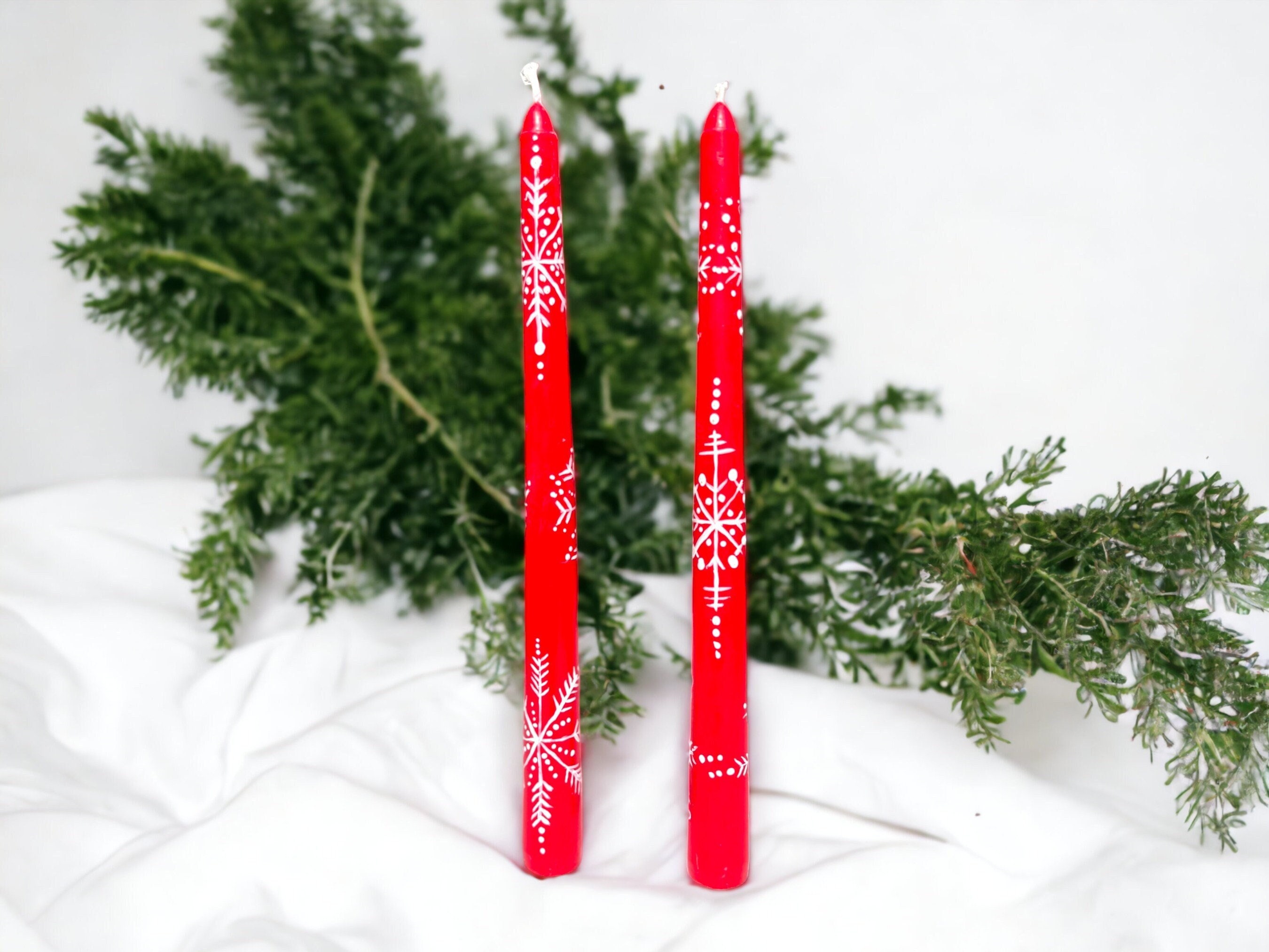 Christmas Snowflake Taper Candles Hand-painted Pair - Etsy