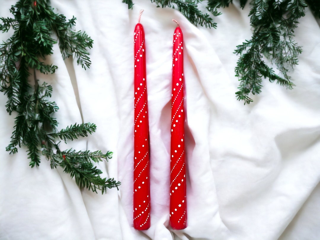 Candy Cane Taper Candles Hand-painted Pair - Etsy