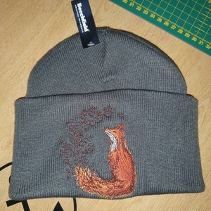 Floral Fox Winter Embroidered Beanie Hat - Etsy UK
