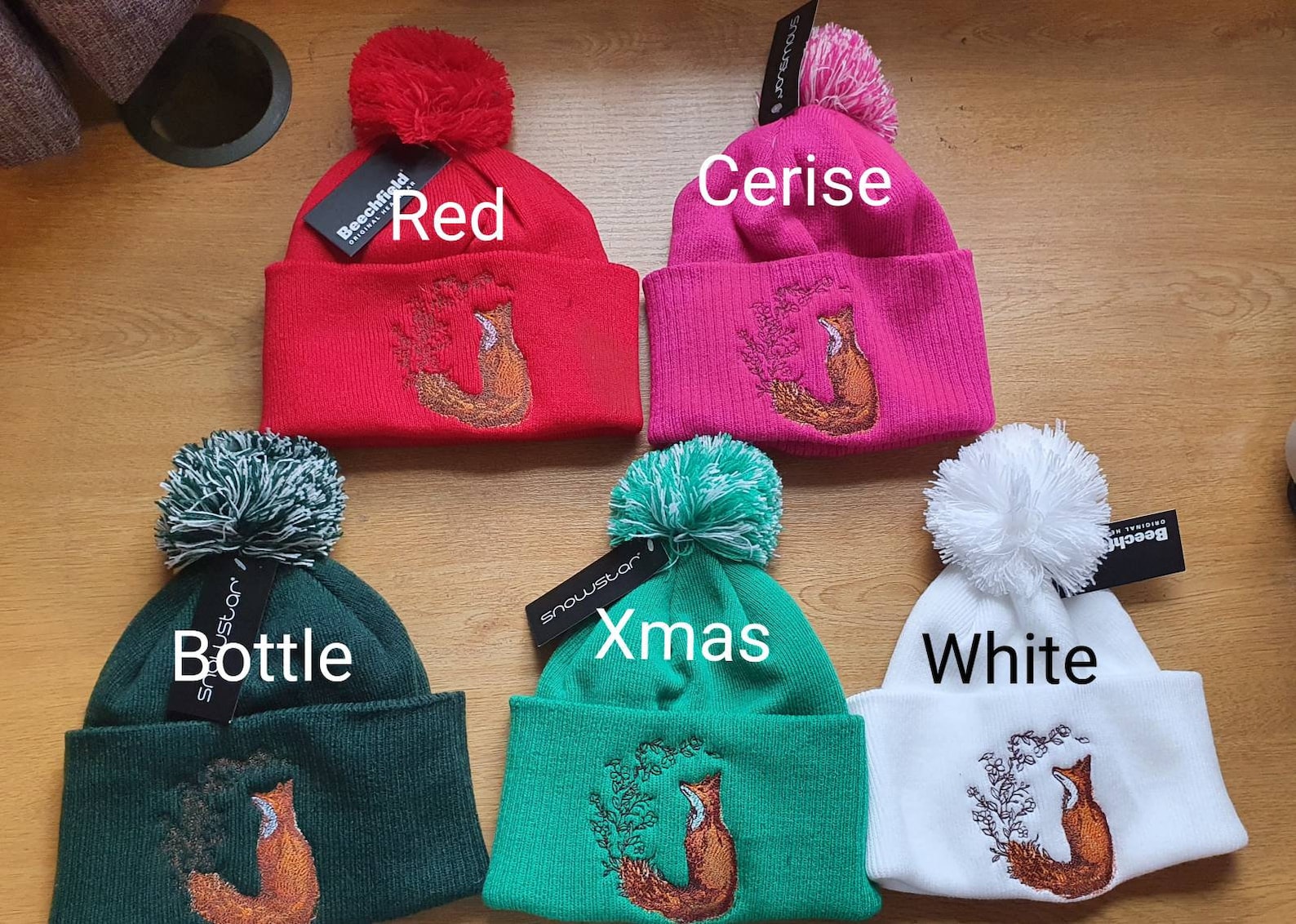 Floral Fox Winter Embroidered Beanie Hat | Etsy UK