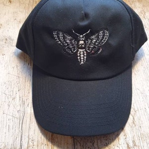 Stunning Embroidered Death Head Moth Summer Cap Alternative Goth Emo ...