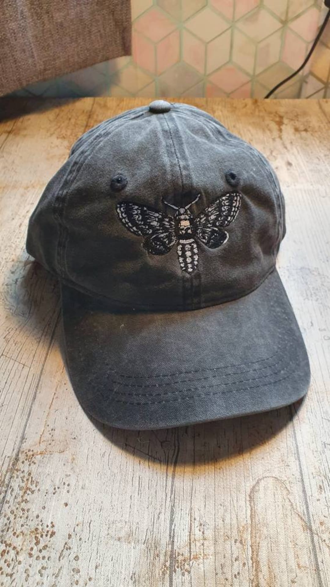 Stunning Embroidered Death Head Moth Summer Cap Alternative Goth Emo ...