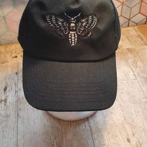 Stunning Embroidered Death Head Moth Summer Cap Alternative Goth Emo ...