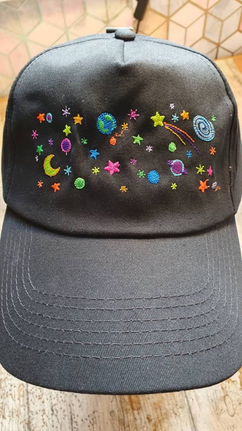 Space Cosmic Galactic Solar System Embroidered Black Unisex Cap Science ...