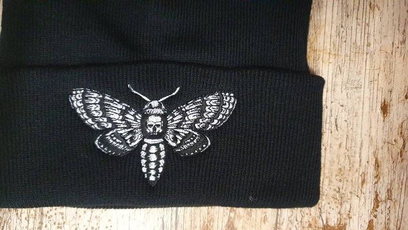 Embroidered Death Head Moth Beanie - Goth Winter Hat - Etsy