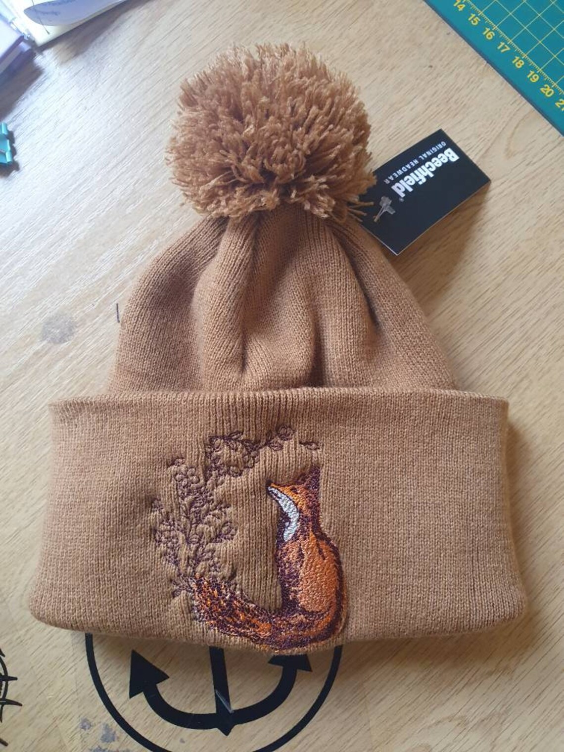 Floral fox winter embroidered beanie hat | Etsy