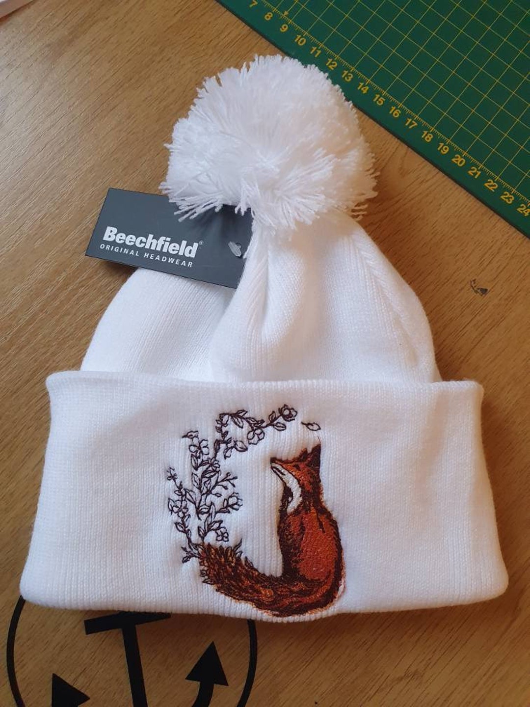 Floral Fox Winter Embroidered Beanie Hat - Etsy UK