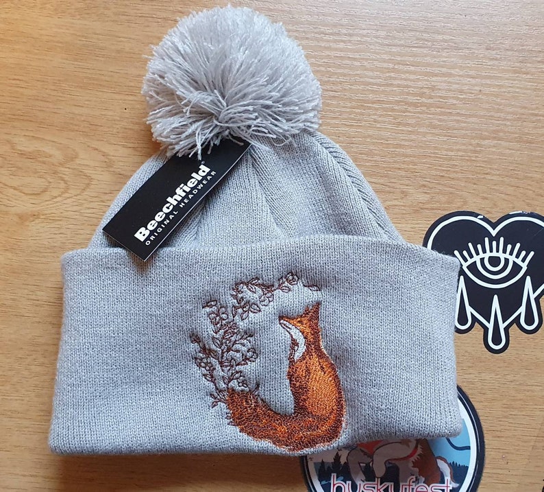 Floral Fox Winter Embroidered Beanie Hat - Etsy Canada
