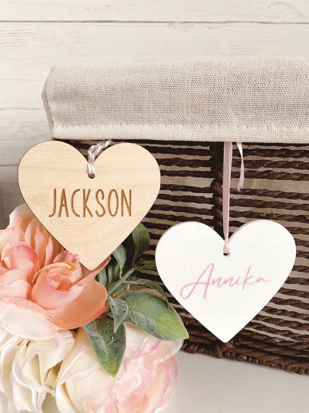 Heart Name Tag | Valentine Name Tag | Acrylic Name Tag | Wood Heart Tag ...