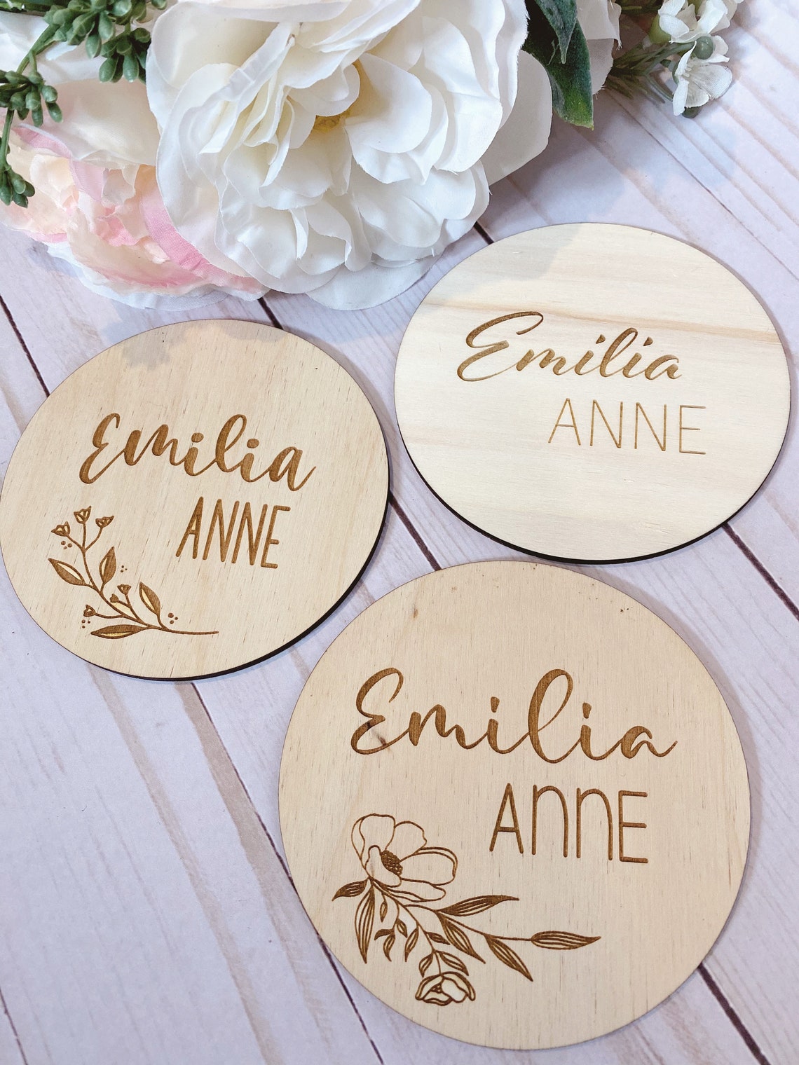 Baby Name Round Sign | Engraved Birch Wood - Etsy