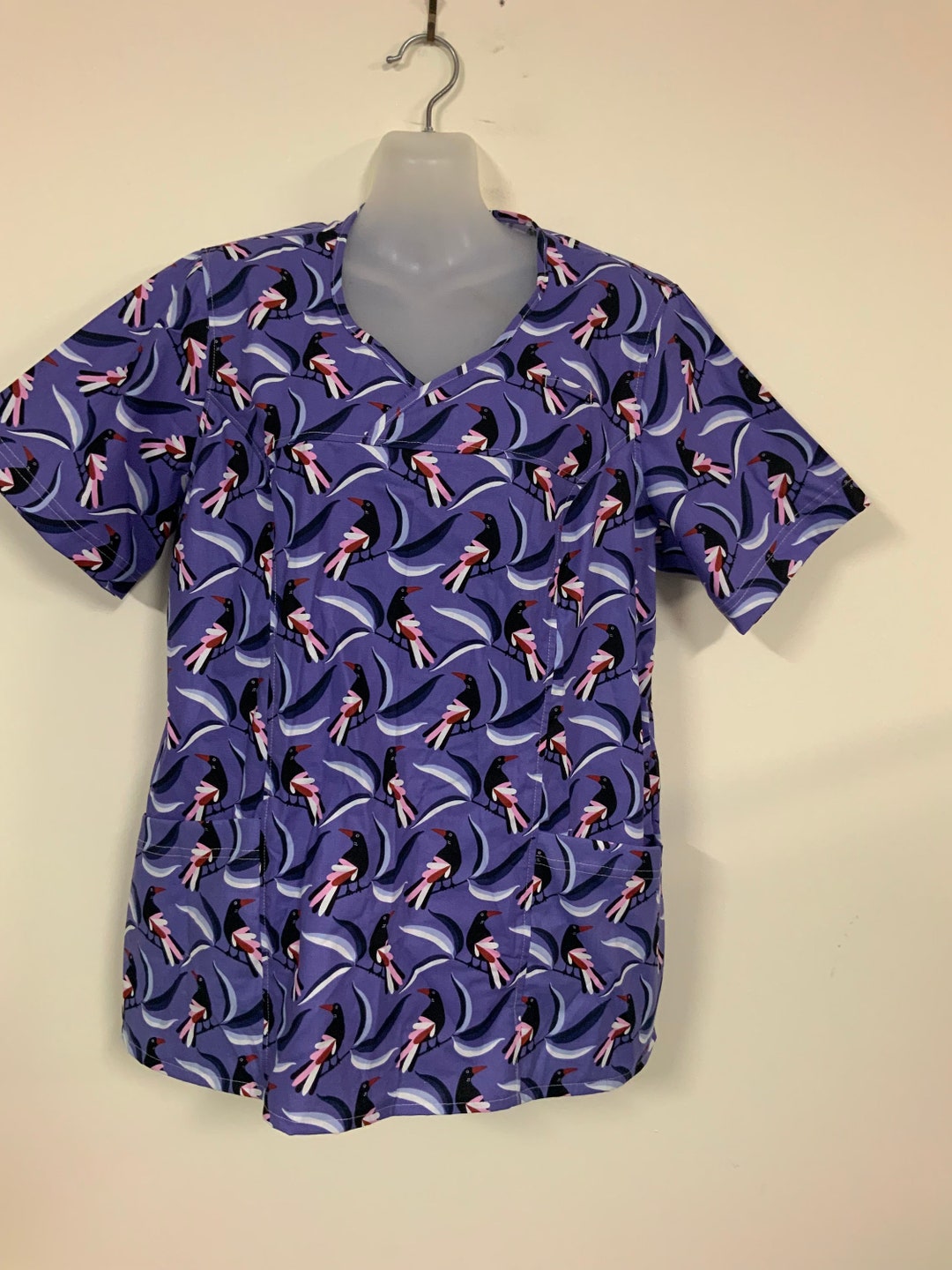 Nurse Scrub Top Ladies Large Purple Australian Bird Theme - Etsy