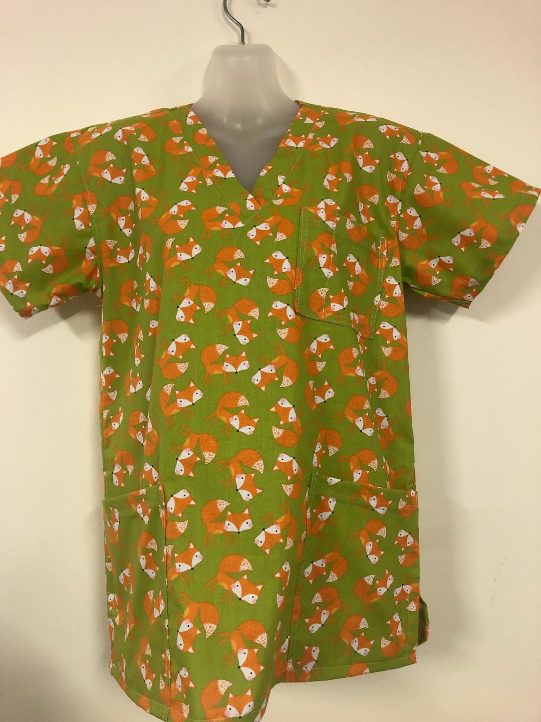 Ladies X Small Fox Printed Scrub Top - Etsy
