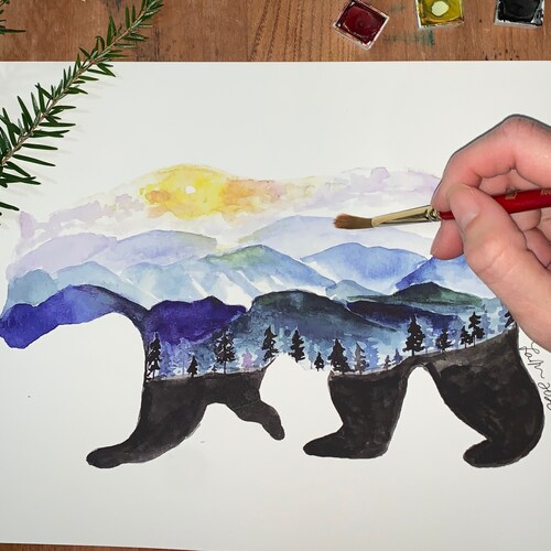 Blue Ridge Mountains Bear Watercolor Art Print Asheville - Etsy