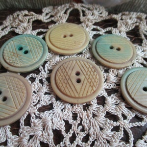 Art Deco Celluloid Wafer Buttons, Set of 6, Beige and Pale Green ...