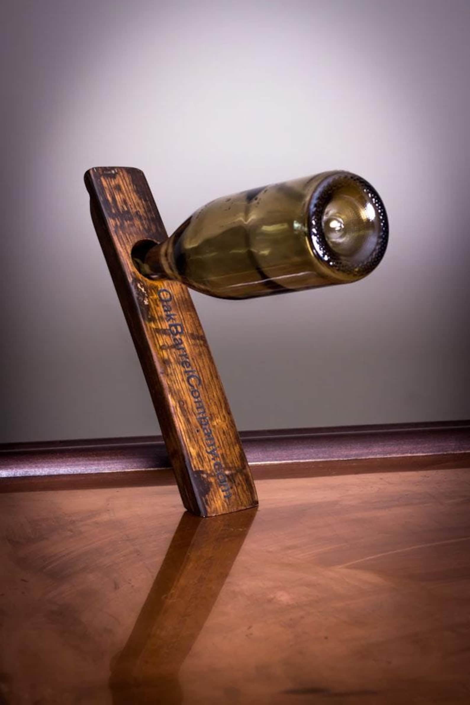 Wooden Stave Balancing Wine Bottle Holder | Levitating Bottle Stand ...