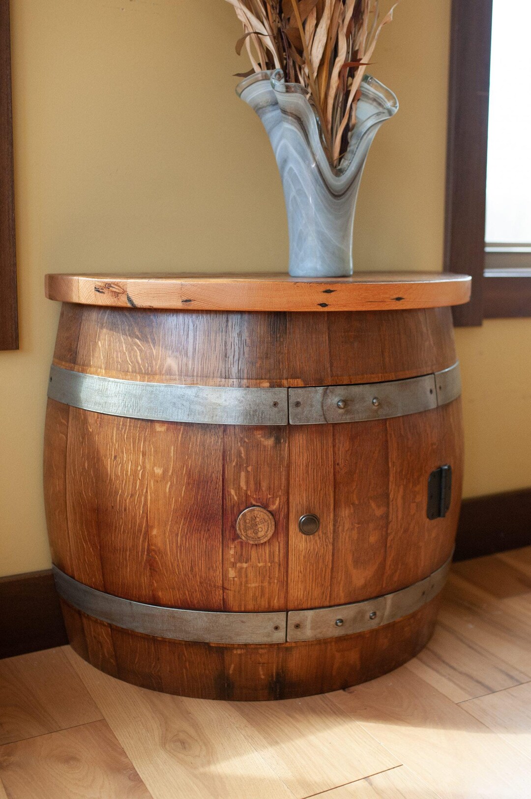 Wooden Genuine Wine Barrel Side Table | End Table | Reclaimed and ...