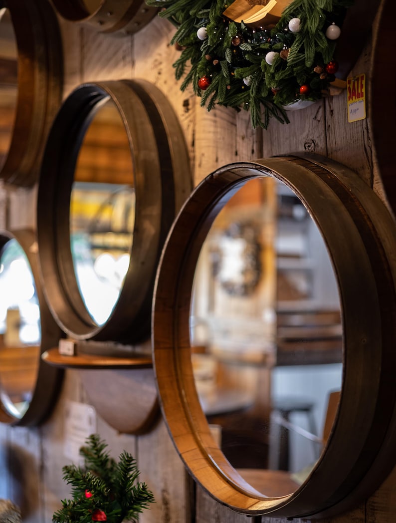 Wooden Reclaimed Rustic Oak Barrel Ring Mirror | Bathroom Mirror - Etsy