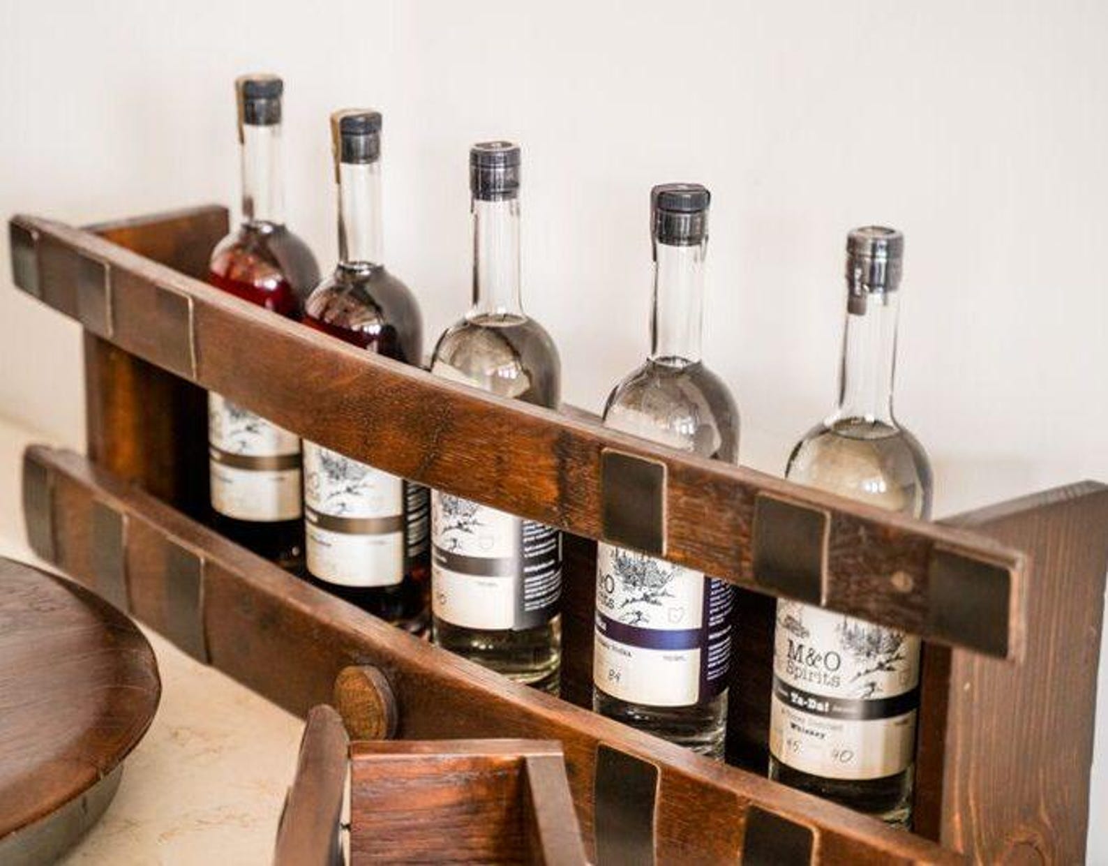 Floating Wooden Bottle Shelf Bourbon Barrel Rack Storage Rustic Display ...