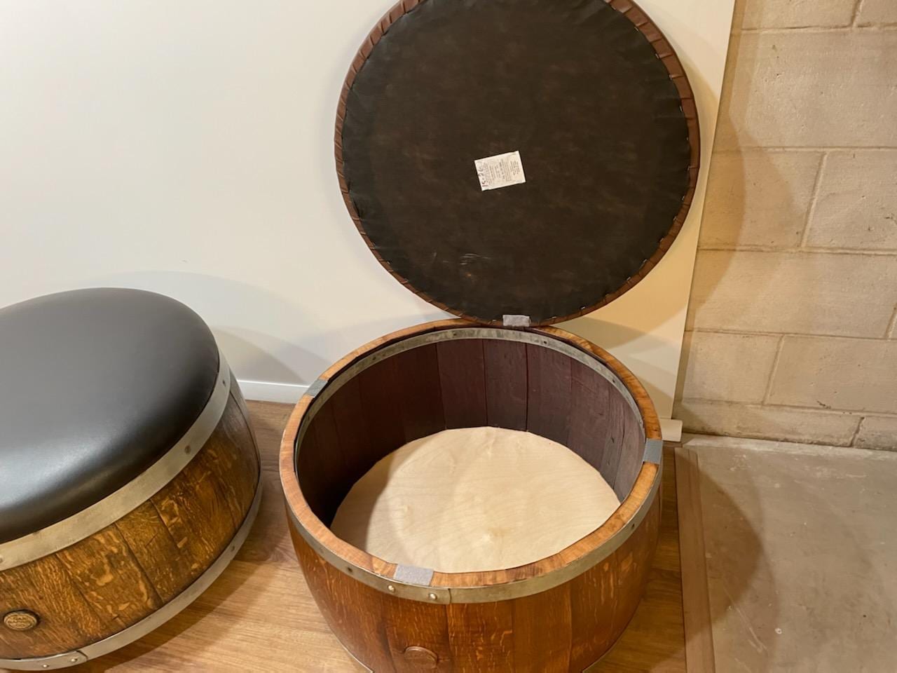 Wooden Wine Barrel Ottoman Chair, Leather/vegan Leather Seat, Reclaimed ...