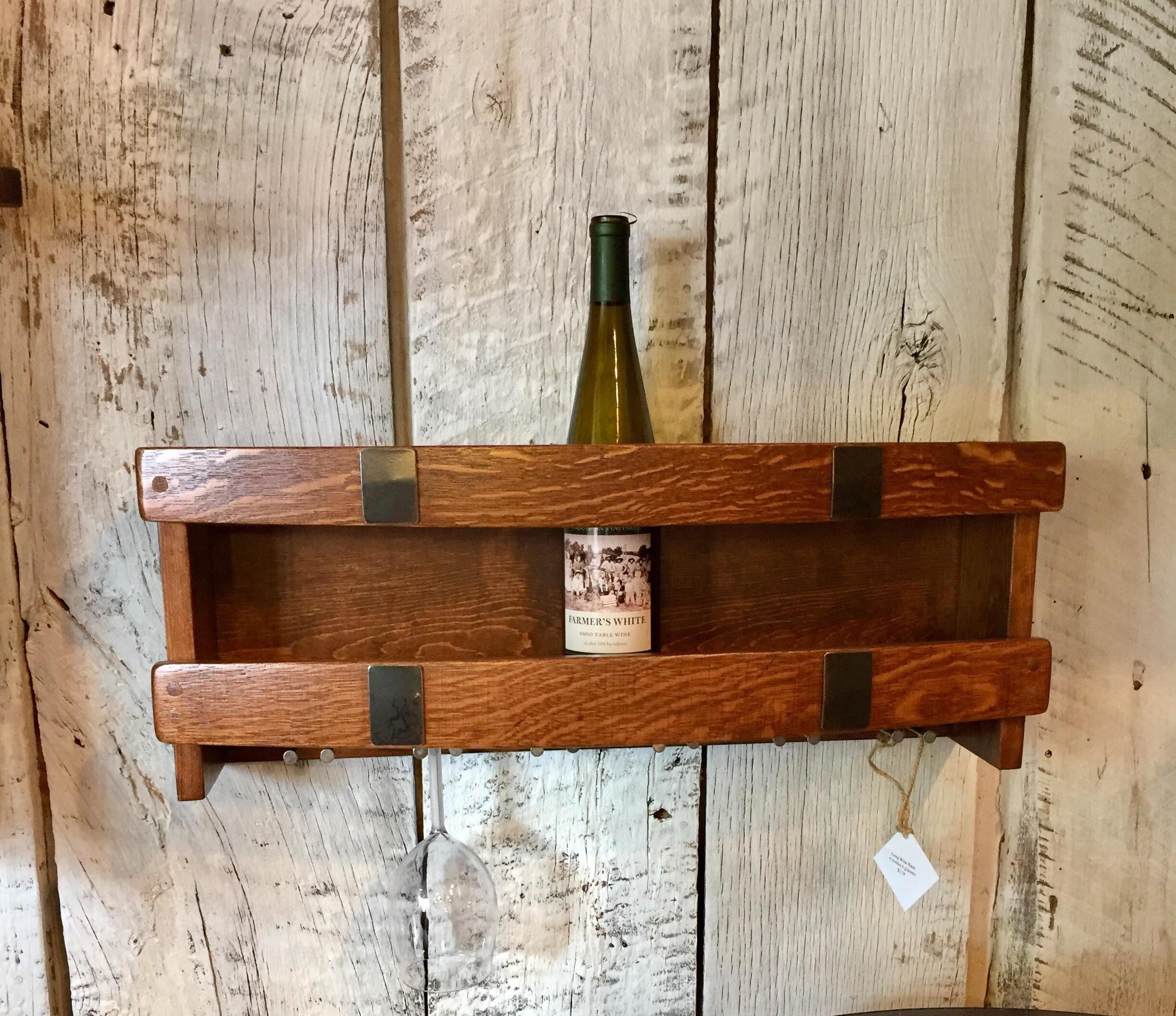 Floating Wooden Bottle Shelf Bourbon Barrel Rack Storage Rustic Display ...