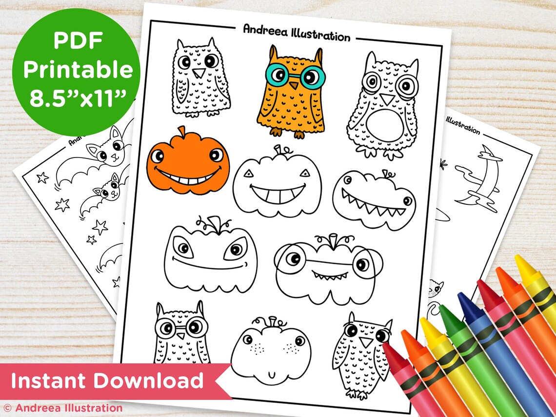 PRINTABLE Halloween Coloring Pages, Instant Download Pumpkin Party ...