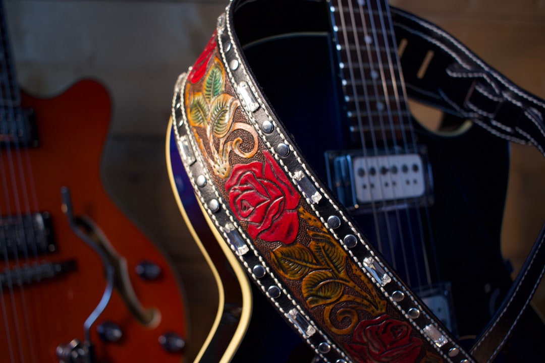 Red Rose Guitar Strap Crystal Guitar Strap Designer Series Stage Guitar ...