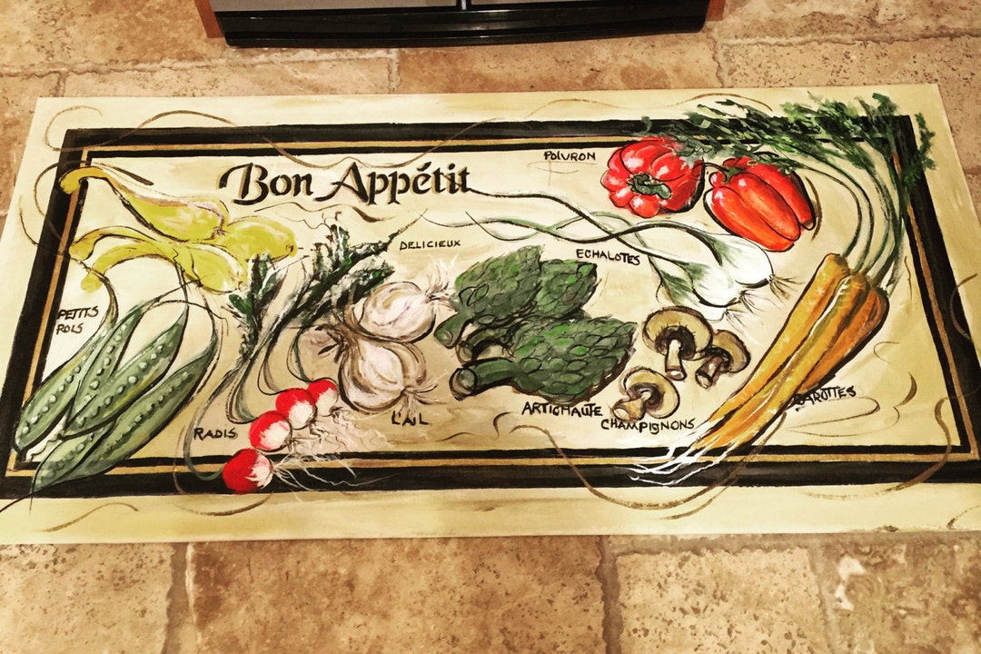 Hand Painted Bon Appetit Canvas Floorcloth - Etsy