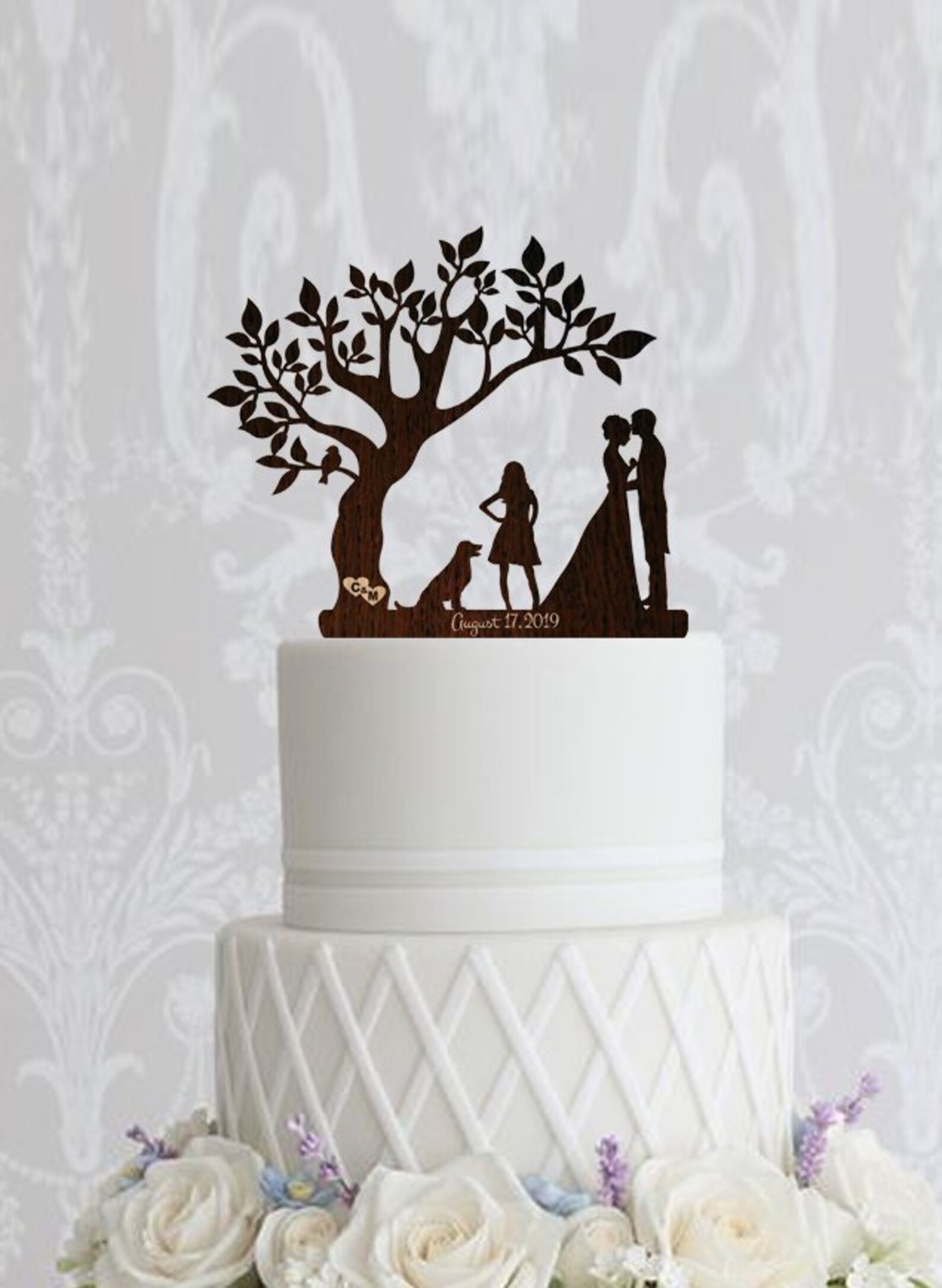 Family Wedding Cake Topper Silhouette Couple With Dog Girl - Etsy